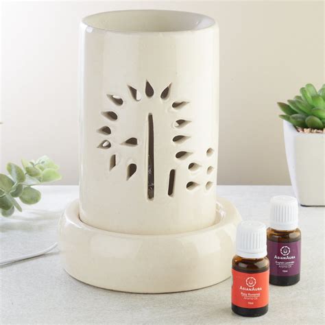 Cylindrical Shape Ceramic Electric Aroma Diffuser Home Fragrance And Decor Asian Aura