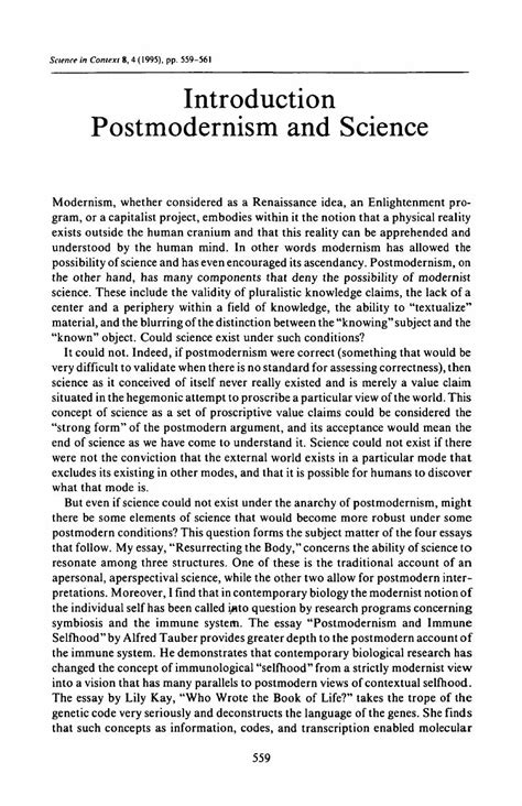 Introduction Postmodernism And Science Science In Context Cambridge