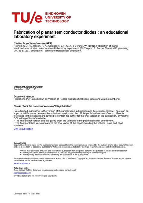 Pdf Fabrication Of Planar Semiconductor Diodes An Educational Laboratory Experiment