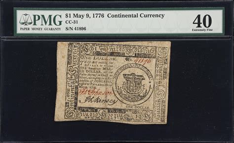 cc 31 continental currency may 9 1776 1 pmg extremely fine 40