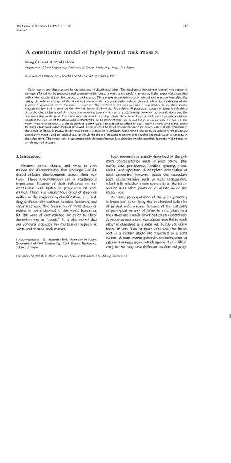Pdf A Constitutive Model Of Highly Jointed Rock Masses