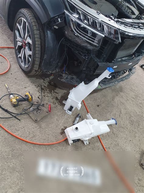 기아 셀토스 프론트 범퍼 교환 라디에이터교환 에어컨컨덴셔 교환 프론트 레일 및 스티프너 교환 프레임 좌우 판금교정