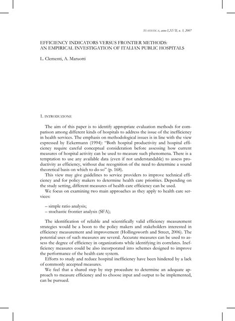 Pdf Efficiency Indicators Versus Frontier Methods An Empirical