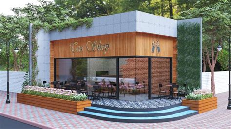 Tea Shop In Commercial Architecture Facade Design Graphic Design Photoshop