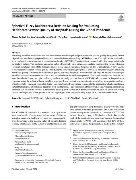 Pdf Spherical Fuzzy Multicriteria Decision Making For Evaluating Healthcare Service Quality Of