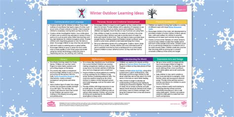 Eyfs Ages 2 3 Planning Web Winter Outdoor Learning Ideas