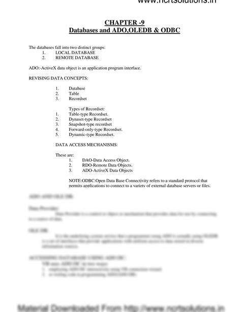 Solution 12 Informatics Practices Databases And Ado Oledb And Odbc Key