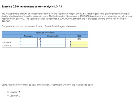 solved exercise 22 9 investment center analysis lo a1 you