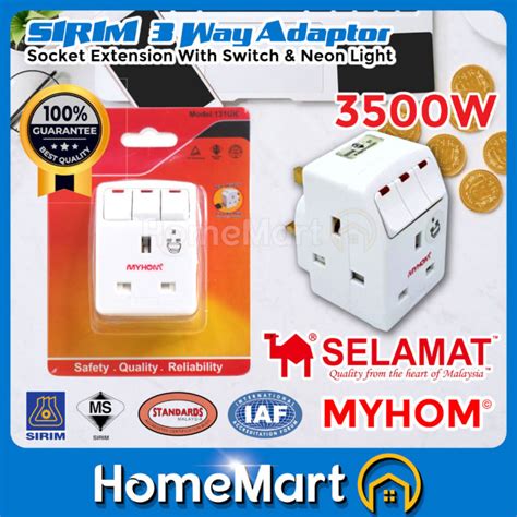Selamat Myhom 13a 3 Way Adaptor Extension Socket With Neon Switch Sirim Adaptor Sa 32 131uk Lazada