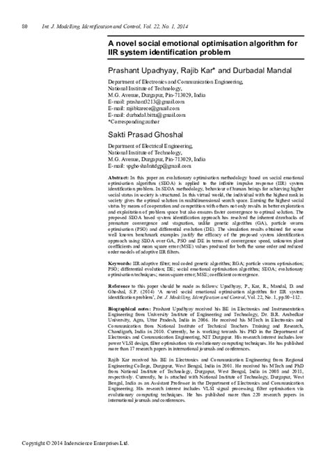 Pdf A Novel Social Emotional Optimisation Algorithm For Iir System