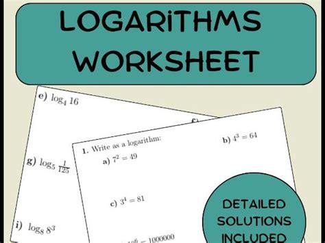 Logarithms Worksheet With Solutions Teaching Resources