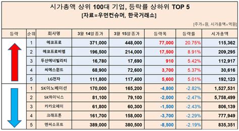 시총 100대기업 에코프로 2075 급등시가총액 11조원 돌파
