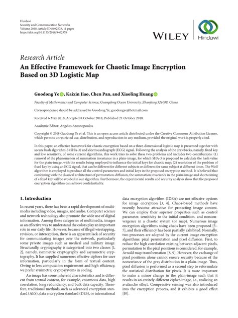 Pdf An Effective Framework For Chaotic Image Encryption Based On 3d