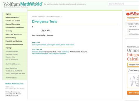 Wolfram Math World Divergence Test Handout For 9th 10th Grade Lesson Planet