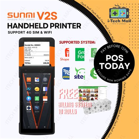 Sunmi V2S Thermal Receipt Printer POS Bluetooth Barcode Printers Handheld PDA Ewallet Restaurant