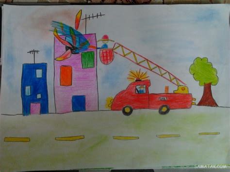 نقاشی کودکانه در مورد روز آتش نشانی نقاشی روز آتش نشان برای بچه ها