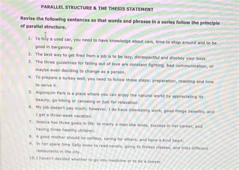 Parallel Structure And The Thesis Statement Revise The