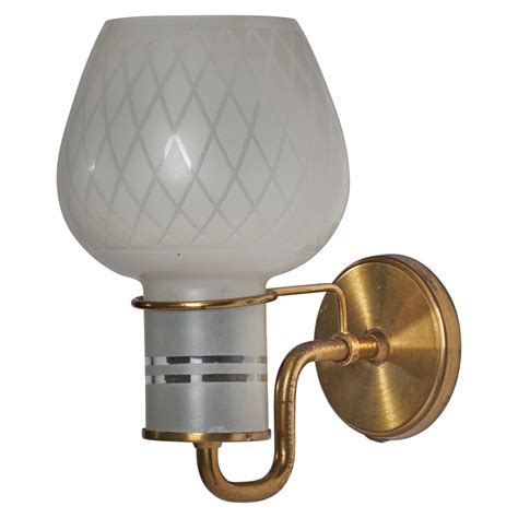 Danish Designer Wall Light Brass Glass Denmark 1940s For Sale At