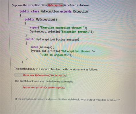Solved Suppose The Exception Class Myexception Is Defined As