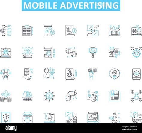 Mobile Advertising Linear Icons Set Impressions Clicks Conversions