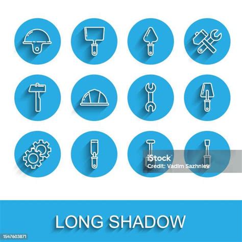 라인 기어 Rasp 금속 파일 작업자 안전 헬멧 삽 드라이버 흙손 및 렌치 스패너 아이콘을 설정합니다 벡터 갈고리 발톱에 대한 스톡 벡터 아트 및 기타 이미지 Istock