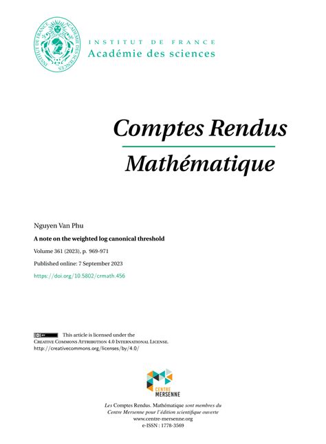 Pdf A Note On The Weighted Log Canonical Threshold