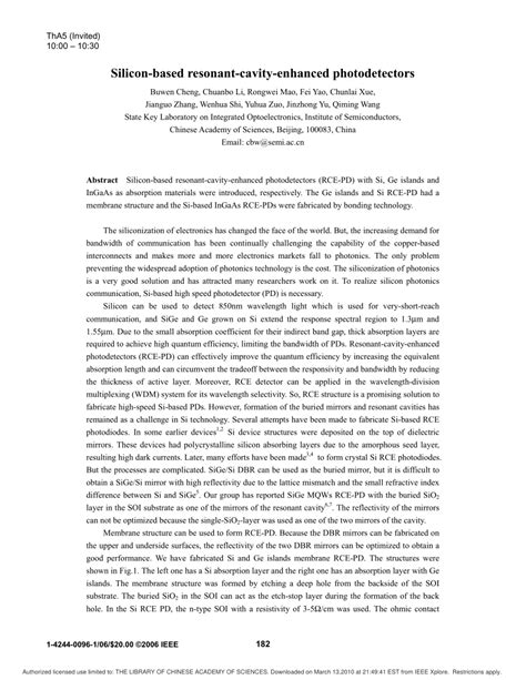 Pdf Silicon Based Resonant Cavity Enhanced Photodetectors