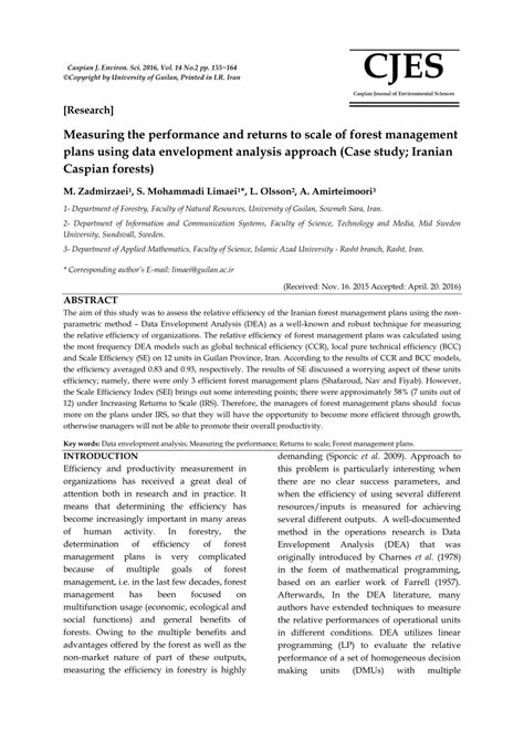 Pdf Measuring The Performance And Returns To Scale Of Forest