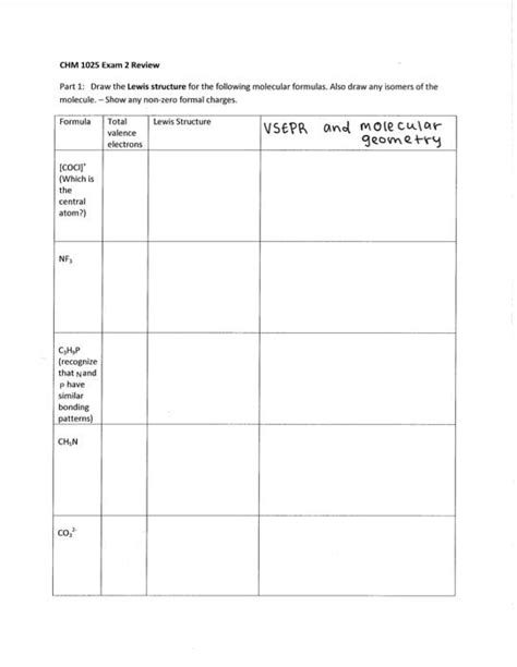 Solved CHM 1025 Exam 2 Review Part 1 Draw The Lewis Chegg Com