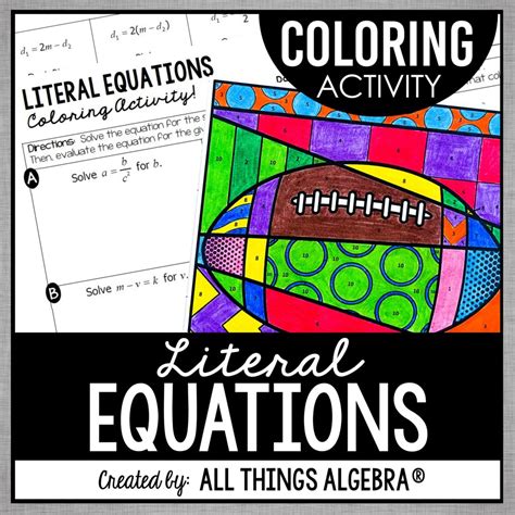 Literal Equations Coloring Activity All Things Algebra®