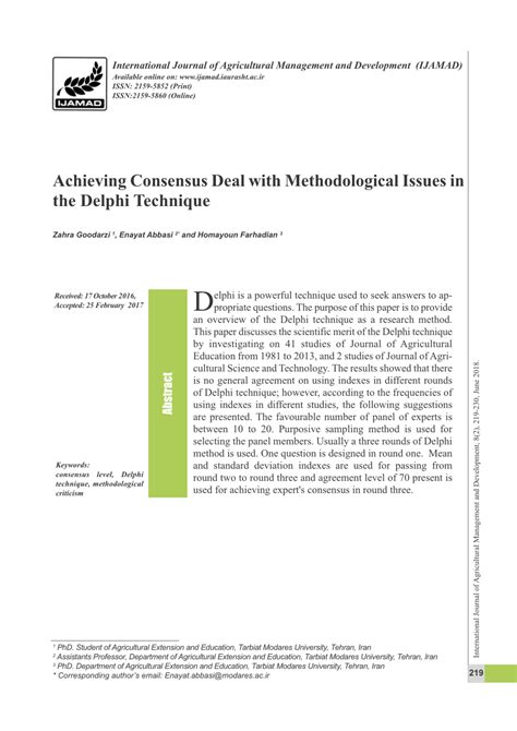 pdf achieving consensus deal with methodological issues in the delphi