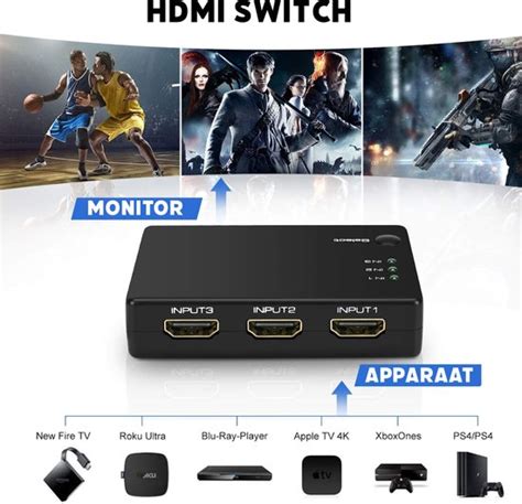 HDMI Switch 3x Input 1x Output 4K Ultra HD 2K QHD 1080P High Performance Bol