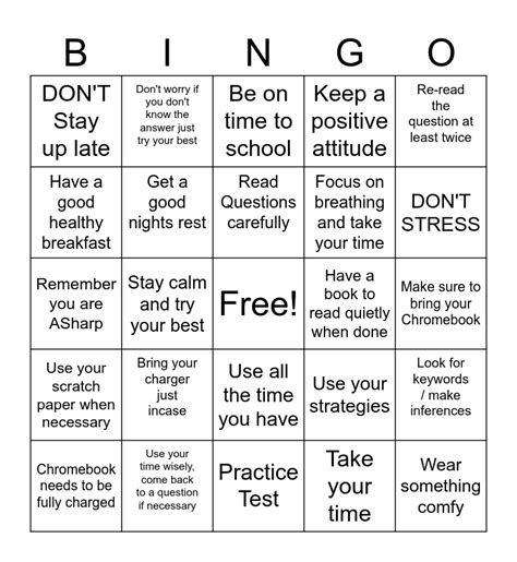 Caaspp Test Bingo Card