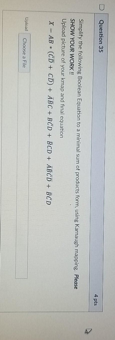 solved question 35 4 pts simplify the following boolean