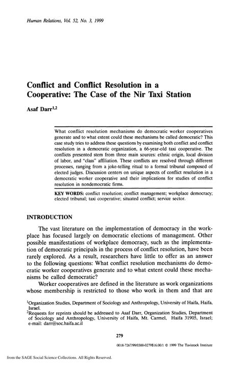 Pdf Conflict And Conflict Resolution In A Cooperative The Case Of The Nir Taxi Station