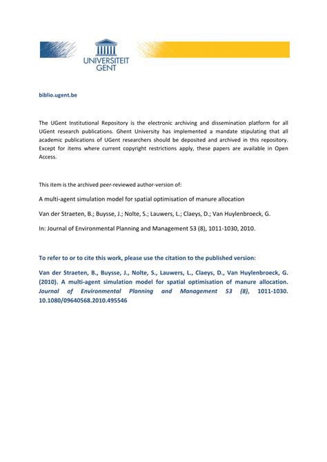 Pdf A Multi Agent Simulation Model For Spatial Optimisation Of Manure