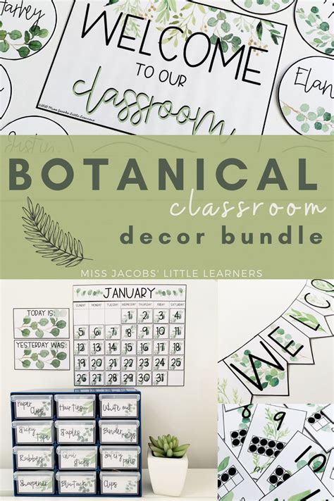 The Botanical Classroom Decor Bundle Is Shown In Green And White