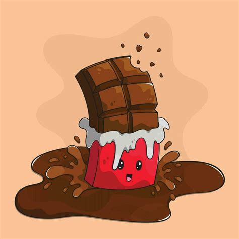 Sweet Cartoon Chocolate Bar Character Standing On A Melting Chocolate