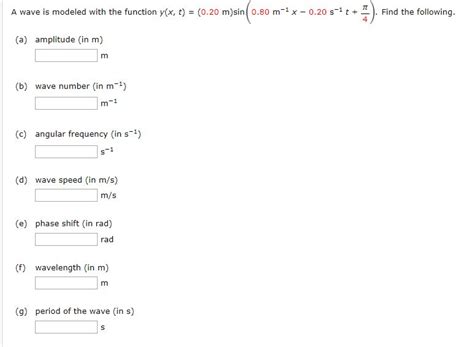 Solved A Wave Is Modeled With The Function Y X T Chegg