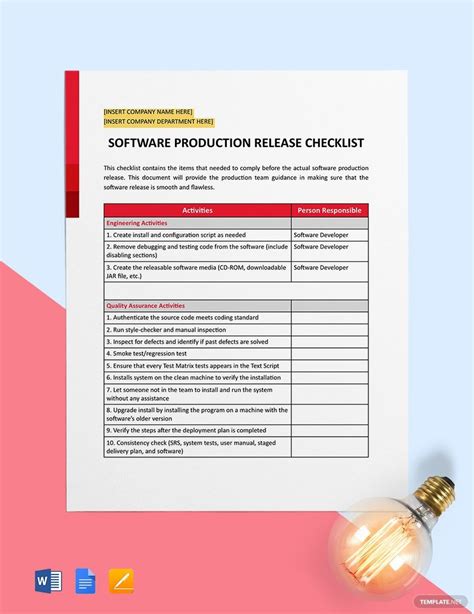 Software Production Release Checklist Template In Google Docs Pages Word Download Template Net