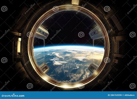 Earth View through Space Station Window Stock Illustration ...