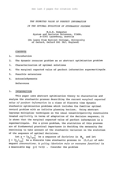 Pdf The Expected Value Of Perfect Information In The Optimal