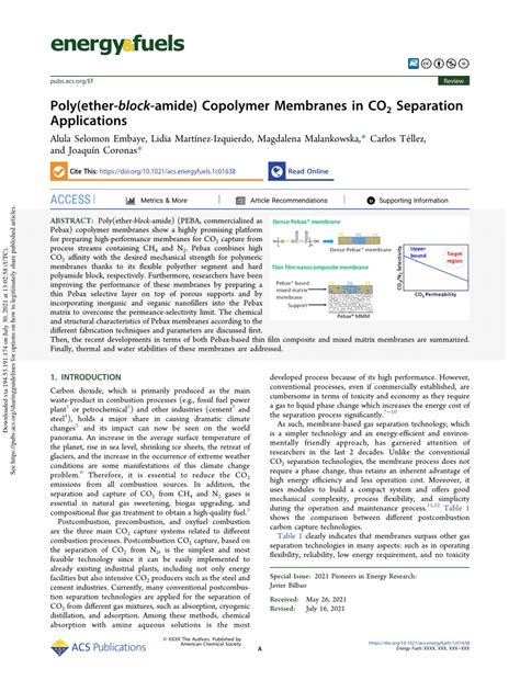 Pdf Polyether Block Amide Copolymer Membranes In Co 2 Separation Applications