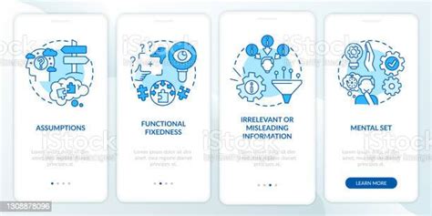 Problem Solving Obstacles Blue Onboarding Mobile App Page Screen With Concepts Stock