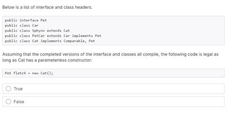 Solved Below Is A List Of Interface And Class Headers