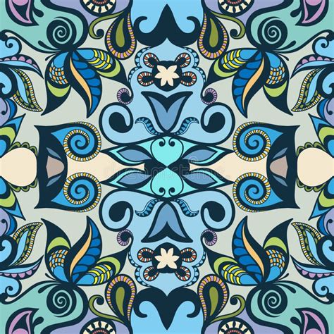 Vector Floral Geometric Seamless Pattern Ethnic Ornament Stock