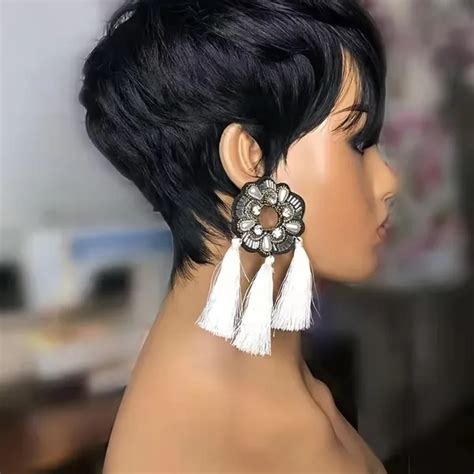 Dropship 100 Human Hair Short Pixie Cut Wig Silky Straight Pixie Cut