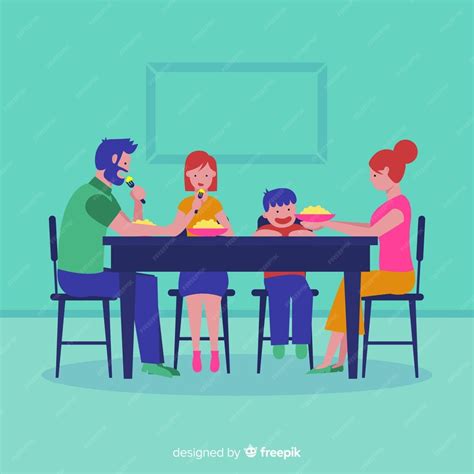 Семья сидит за столом Бесплатно векторы