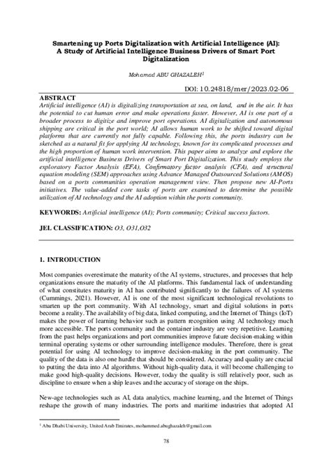 Pdf Smartening Up Ports Digitalization With Artificial Intelligence