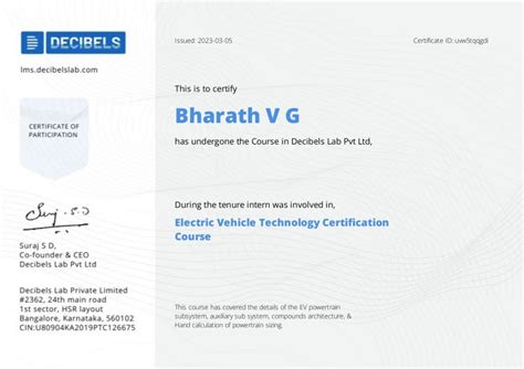 Bharath V G On Linkedin Evtechnology Decibellabs Certificationcourse Electricvehicles…